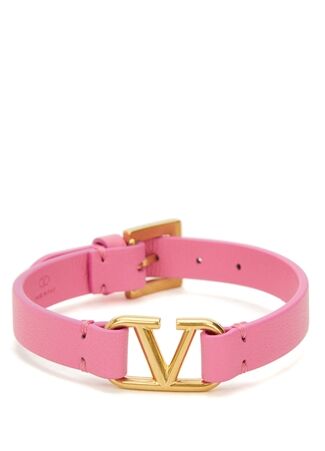 Valentino Garavani Kadın VLogo Pembe Deri Bileklik EU
