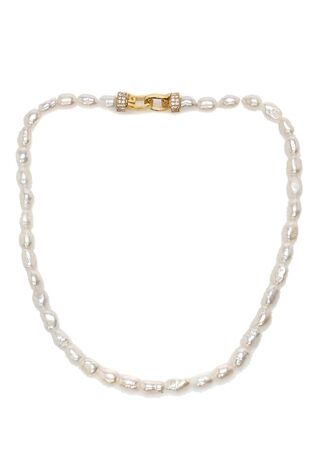 Linya Jewellery Kadın Lock Taşlı İncili Gümüş Rengi Kolye Altın EU