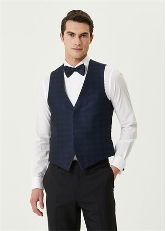 Pal Zileri Erkek Lacivert Kareli Yelek 48 IT