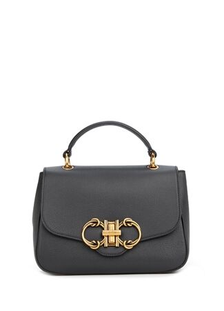 Salvatore Ferragamo Kadın Siyah Logolu Deri Omuz Çantası EU