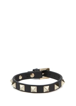 Valentino Garavani Kadın Siyah Troklu Deri Bileklik EU