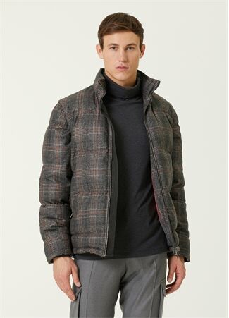 Isaia Erkek Turuncu Gri Ekoseli Yün Puff Mont 48 IT Isaia Erkek Turuncu Gri Ekoseli Yün Puff Mont 48 IT