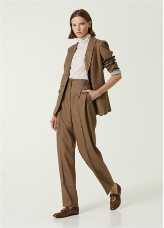 Kiton Kadın Camel Yüksek Bel Yün Pantolon Kahverengi 42 IT