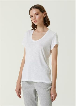 American Vintage Kadın Beyaz U Yaka Basic T-shirt XS EU