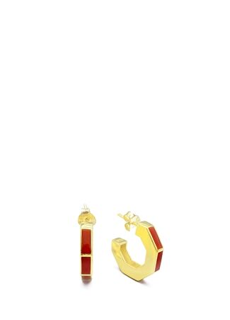 Juliette Kadın Lynda Sekizgen Formlu Altın Rengi Kaplama Küpe Kırmızı EU