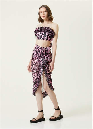 Nur Karaata Kadın Pembe Siyah Leopar Desenli Pareo Etek Eu