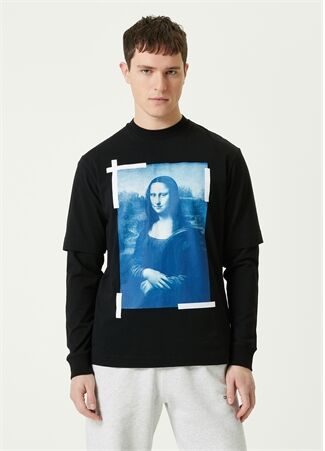 Off-White Erkek Siyah Figür Baskılı Uzun Kollu T-shirt S EU