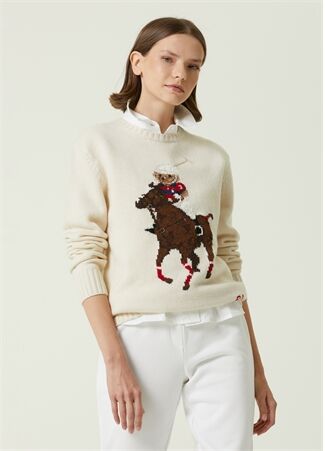 Polo Ralph Lauren Kadın Bear Krem Yün Kazak Bej XS EU