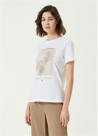 Beymen Collection Kadın Beyaz Bisiklet Yaka Baskılı T-shirt S EU