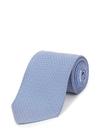 Salvatore Ferragamo Erkek Mavi Mikro Desenli İpek Kravat EU