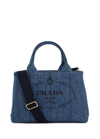Prada Kadın Mavi Logolu Denim Omuz Çantası EU