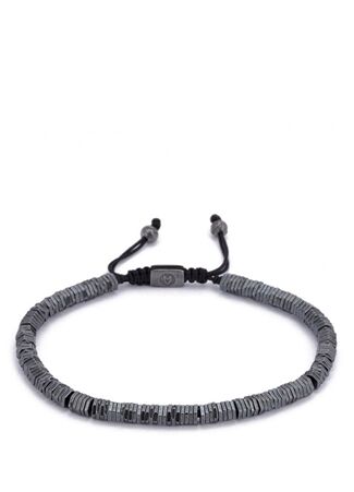 AtolyeWolf Erkek Gri Hematit Taşlı Gümüş Rengi Bileklik EU