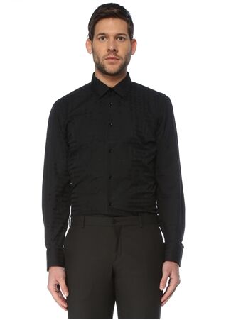 Palzileri Lab Erkek Siyah İngiliz Yaka Desenli Gömlek 38 IT