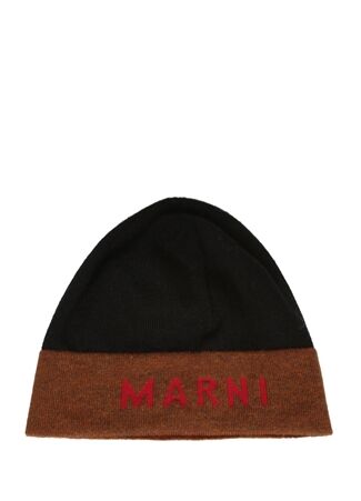 Marni Kadın Siyah Kahverengi Logolu Yün Bere S EU