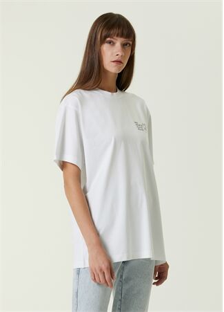 VETEMENTS Kadın Beyaz Bisiklet Yaka Baskılı T-shirt S EU