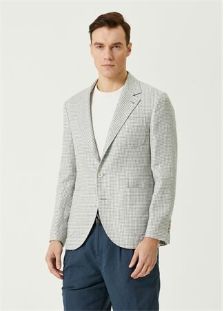 Brunello Cucinelli Erkek Gri Pötikare Desenli Keten Ceket 54 IT Brunello Cucinelli Erkek Gri Pötikare Desenli Keten Ceket 54 IT