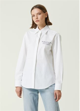 Off-White Kadın Beyaz Nakış Detaylı Gömlek 42 IT