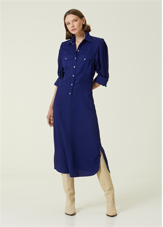 Isabel Marant Kadın Indigo Midi Gömlek Elbise Lacivert 38 Fr Isabel Marant Kadın Indigo Midi Gömlek Elbise Lacivert 38 Fr