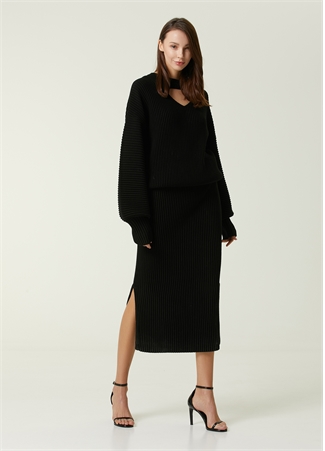 Victoria by Beckham Kadın Siyah Kesim Detaylı Midi Triko Elbise S EU Victoria by Beckham Kadın Siyah Kesim Detaylı Midi Triko Elbise S EU