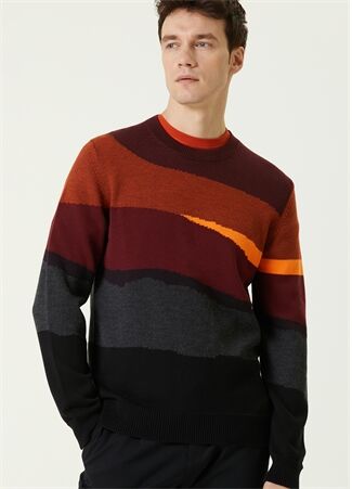 PS by Paul Smith Erkek Siyah Turuncu Desenli Yün Kazak XL EU