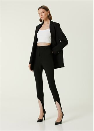 Academia Kadın Siyah Paça Detaylı Tayt Pantolon 42