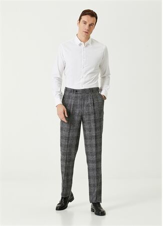 Pal Zileri Erkek Gri Ekose Desenli İpek Pantolon 48 IT