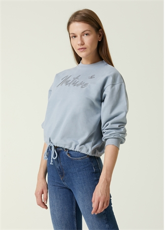 Beymen Club Kadın Mavi Slogan Nakışlı Crop Sweatshirt S
