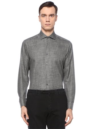 Pal Zileri Erkek Siyah İngiliz Yaka Kareli Gömlek 40 IT