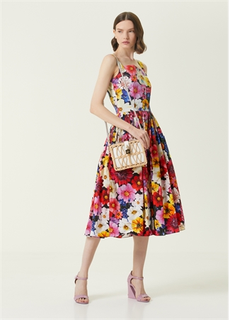 Dolce&gabbana Kadın Kare Yaka Çiçekli Midi Poplin Elbise 38 It Dolce&gabbana Kadın Kare Yaka Çiçekli Midi Poplin Elbise 38 It