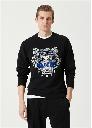 Kenzo Erkek Siyah Kaplan Nakışlı Logolu Sweatshirt S EU Kenzo Erkek Siyah Kaplan Nakışlı Logolu Sweatshirt S EU
