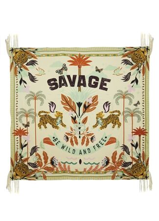 Wild Kadın Savage Bej Püsküllü 90x90 cm Eşarp EU