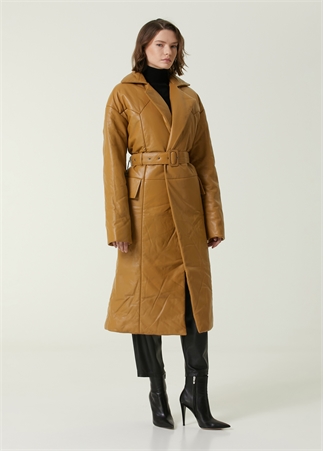 Dodo Bar Or Kadın Camel Beli Kemerli Deri Palto Kahverengi 40 IT Dodo Bar Or Kadın Camel Beli Kemerli Deri Palto Kahverengi 40 IT