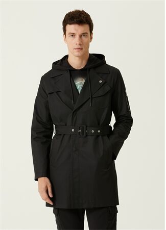 Academia Erkek Siyah Kelebek Yaka Beli Kemerli Pardösü L EU