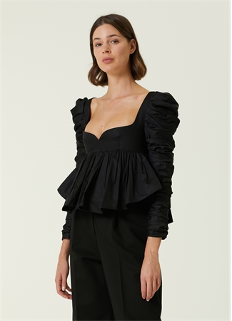 Khaite Kadın Siyah Kalp Yaka Peplum Detaylı Bluz 0 US Khaite Kadın Siyah Kalp Yaka Peplum Detaylı Bluz 0 US