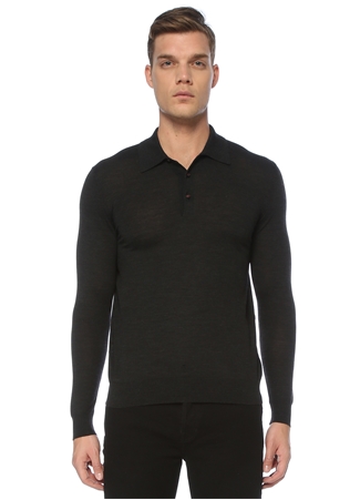 Kiton Erkek Antrasit Polo Yaka Yün Triko Gri XXL EU