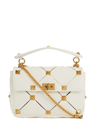 Valentino Garavani Kadın Rockstud Beyaz Deri Omuz Çantası EU
