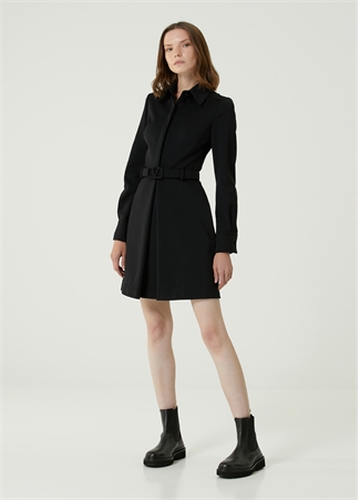 Valentino Kadın Siyah Beli Kemerli Mini Gömlek Elbise 40 IT