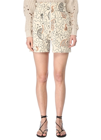 Etoile Isabel Marant Kadın Ekru Yüksek Bel Desenli Şort Bej 36 FR