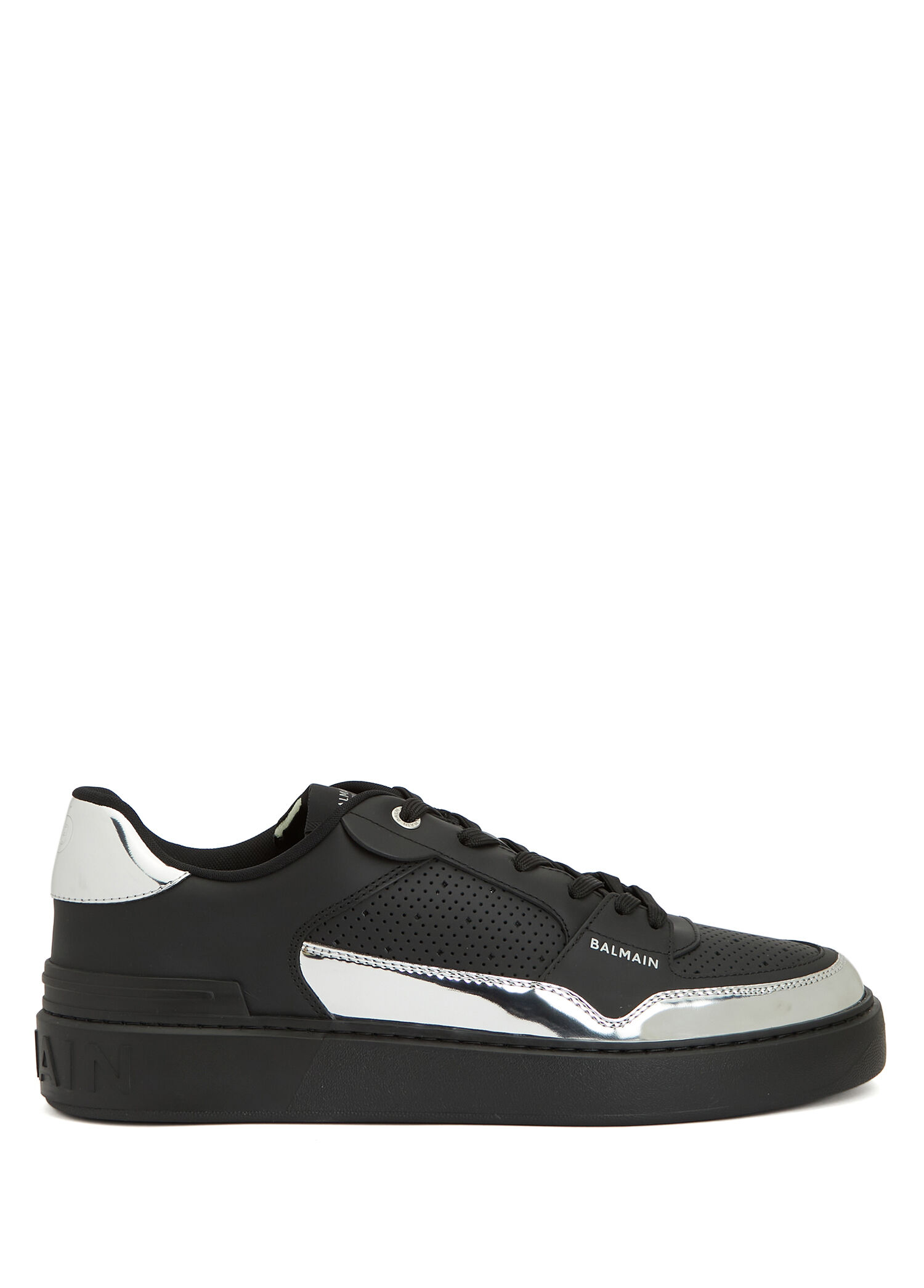 Balmain - B-Court Skate Siyah Silver Erkek Deri Sneaker - Siyah-Gümüş