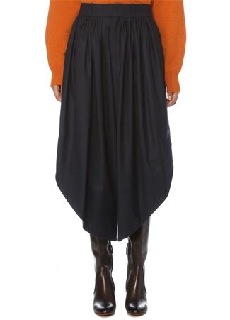 Chloe Kadın Lacivert Pilili Bol Kesim Midi Yün Pantolon 34 FR