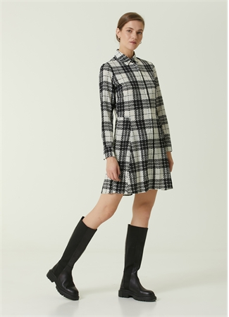 Beymen Club Kadın Siyah Beyaz Ekoseli Mini Gömlek Elbise 34