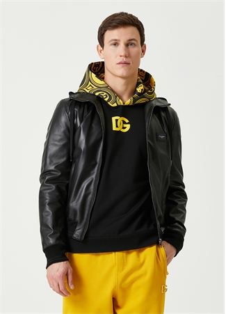 Dolce&Gabbana Erkek Siyah Kapüşonlu Deri Mont 46 IT Dolce&Gabbana Erkek Siyah Kapüşonlu Deri Mont 46 IT