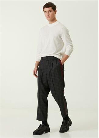 Pal Zileri Erkek Lacivert Beli Kemerli Ekoseli Yün Pantolon 48 IT