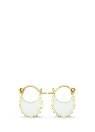 Crush Kadın Beyaz Geometrik Formlu Altın Rengi Küpe EU