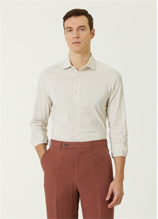 Pal Zileri Erkek Bej İngiliz Yaka Çizgili Gömlek 40 IT