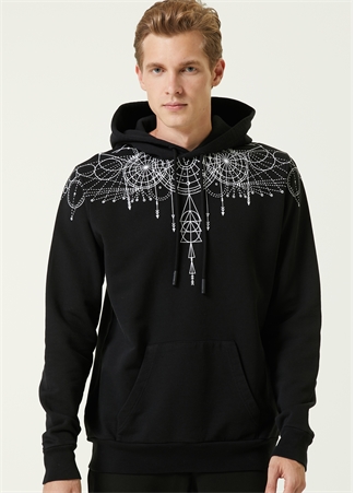 Marcelo Burlon Erkek Wings Siyah Kapüşonlu Desenli Sweatshirt S EU Marcelo Burlon Erkek Wings Siyah Kapüşonlu Desenli Sweatshirt S EU