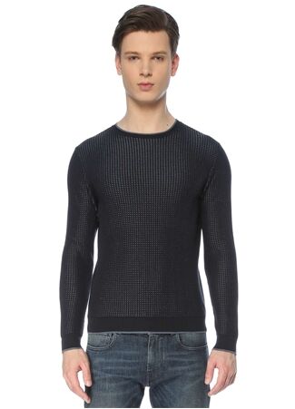 Pal Zileri Erkek Lacivert Örgü Dokulu İpek Kazak 48 IT