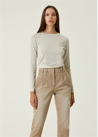 Brunello Cucinelli Kadın Beyaz Simli Kaşmir Triko M EU Brunello Cucinelli Kadın Beyaz Simli Kaşmir Triko M EU