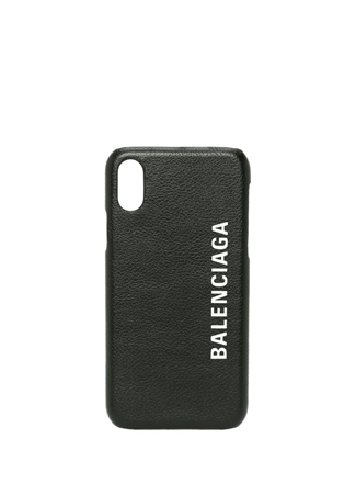 Balenciaga Kadın Siyah Beyaz Logolu Deri Telefon Kılıfı EU