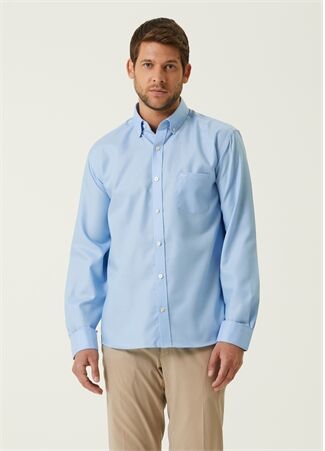 Lacoste Erkek Regular Fit Mavi Düğmeli Yaka Gömlek L EU